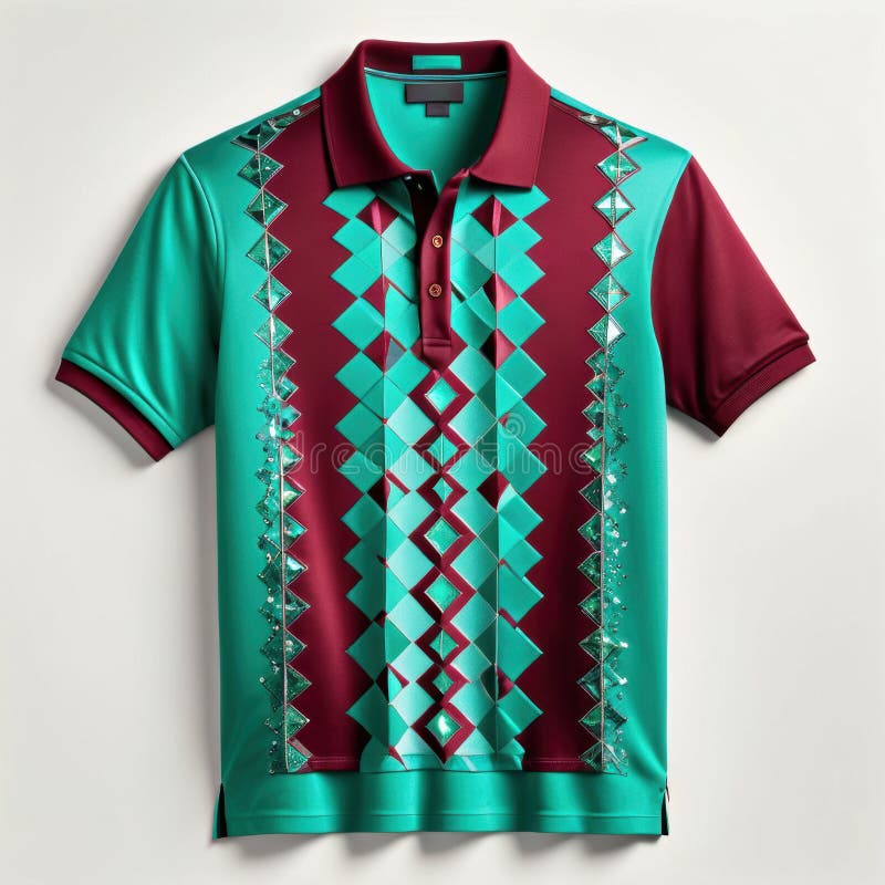 Green and Burgundy Geometric Pattern Polo Shirt. Stock Illustration ...