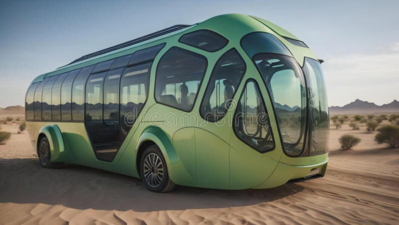 Green Bus in the Desert on a Sunny Day. Generative Ai Stock ...