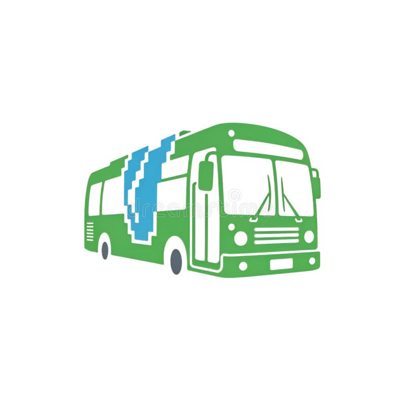 Green Bus Illustration with Blue Pixelated Design on a White Isolated ...