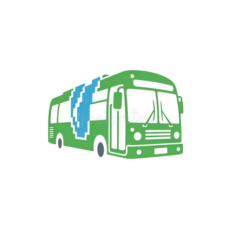Green Bus Illustration with Blue Pixelated Design on a White Isolated ...