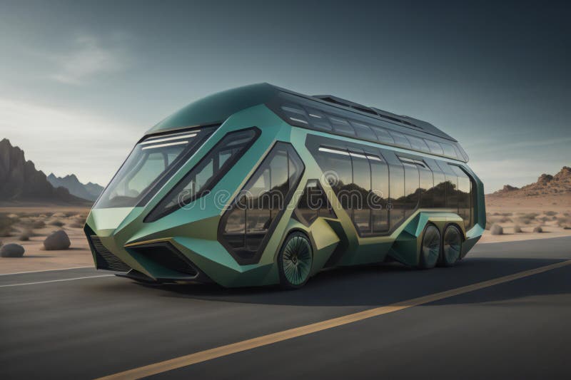 Green Bus on the Road in the Desert. Generative Ai Stock Illustration ...