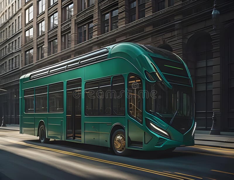 Green Bus on the Street in the City. Ai Generated Stock Photo - Image ...