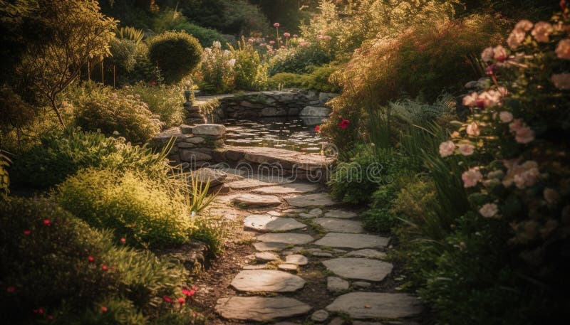 Green Bush Blossoms in Tranquil Garden Meadow Generated by AI Stock ...