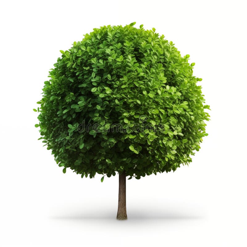 Green Bushy Tree with Dense Foliage on White Background Stock ...