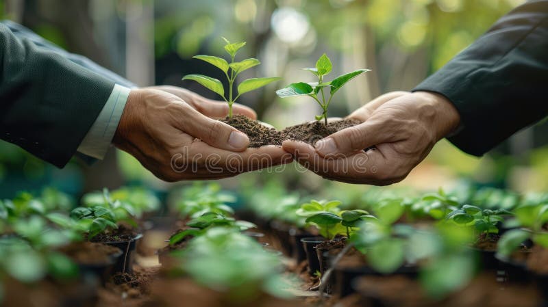 Green Business Collaboration: Hands Holding Plants for Agriculture and ...