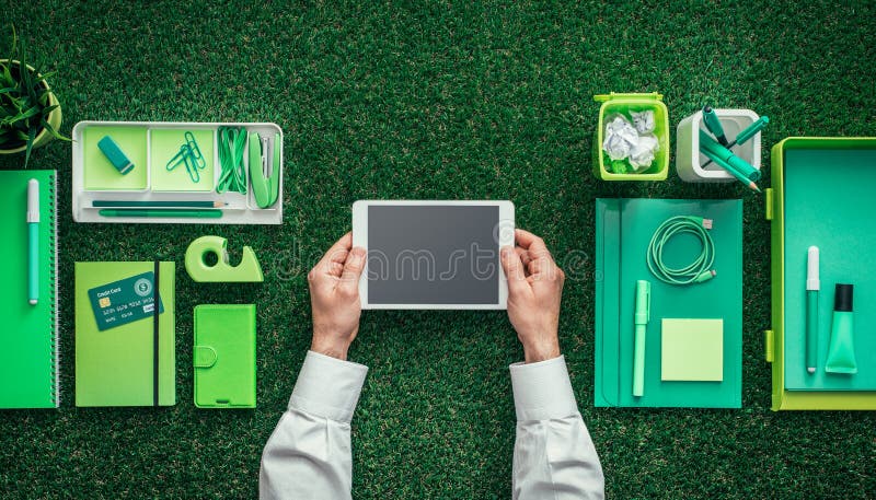 Green Business and Communication Stock Image - Image of desk ...