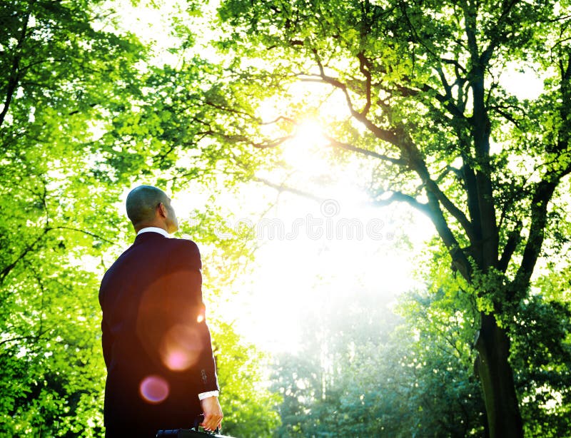 Green Businessman Thinking Inspiration Nature Concept Stock Photo ...
