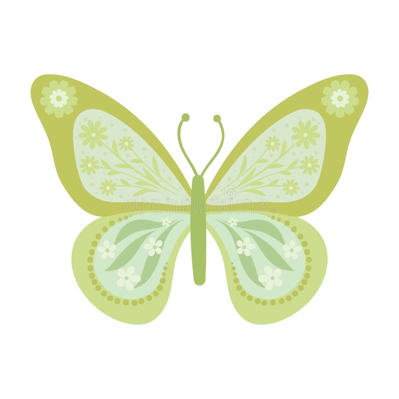 Green Butterfly Clip Art with Flowers Stock Vector - Illustration of ...