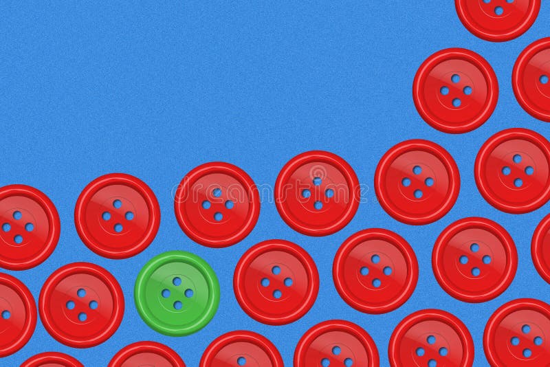 Green Button Amongst Group of Red Buttons - Make a Difference Co Stock ...