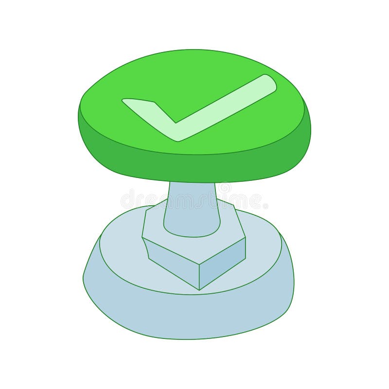 Green Button with Check Mark Icon, Cartoon Style Stock Vector ...