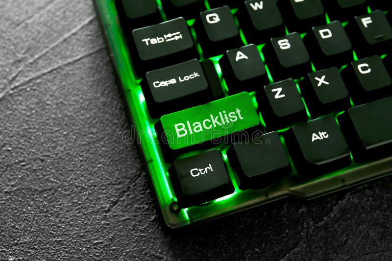 Green Button with Word Blacklist on Computer Keyboard, Closeup Stock ...