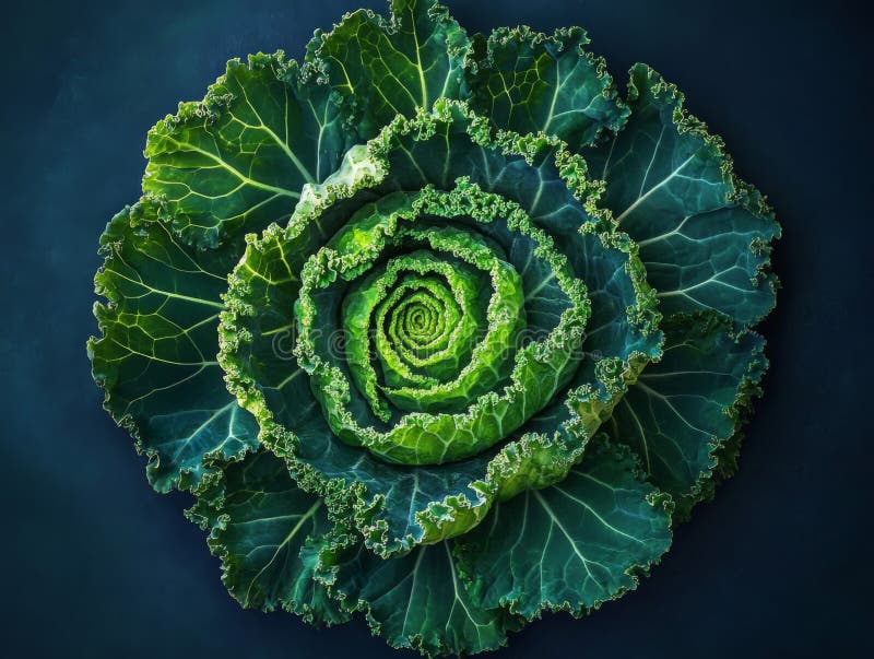 Green Cabbage with Curly Leaves Forming a Spiral Pattern Stock ...