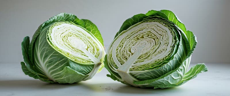 Green Cabbage Cut in Half Showing Inside Layers Stock Photo - Image of ...
