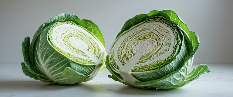 Green Cabbage Cut in Half Showing Inside Layers Stock Photo - Image of ...