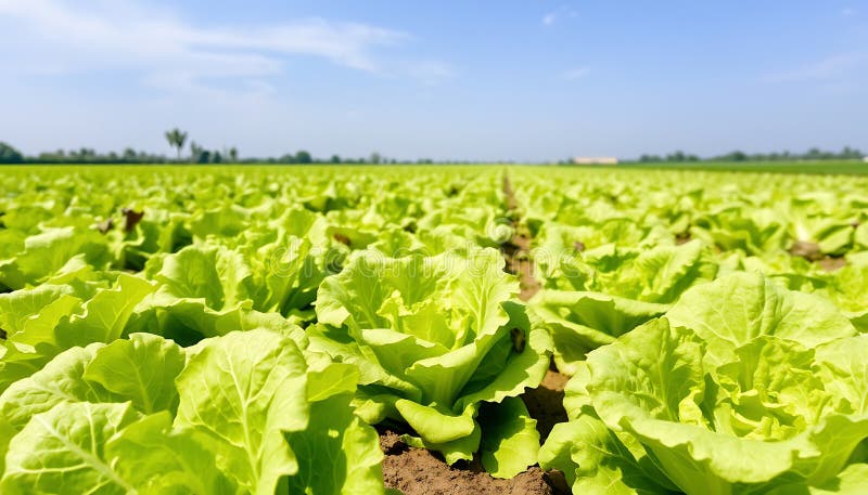 Green Cabbage Field with Rows of Leafy Vegetables Generative AI Stock ...