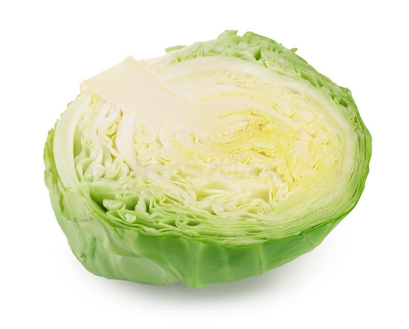 Green Cabbage Half Isolated on White Background with Clipping Path and ...