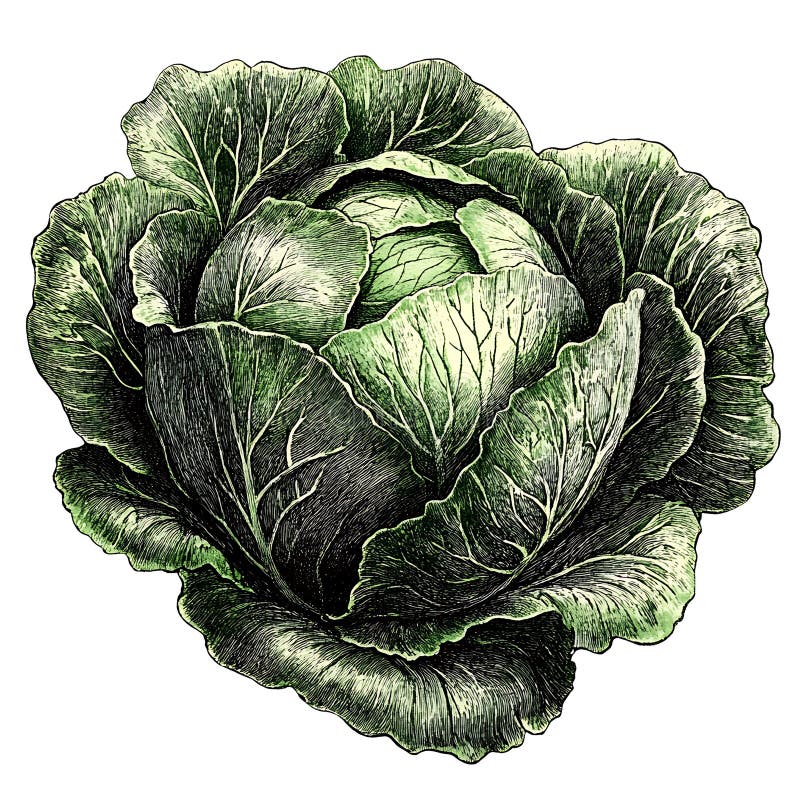 Green Cabbage Illustration, Detailed Drawing Ink Scketch Stock ...