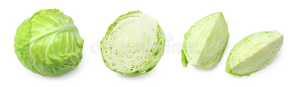 Green Cabbage with Pieces Isolated on White Background. Clipping Path ...