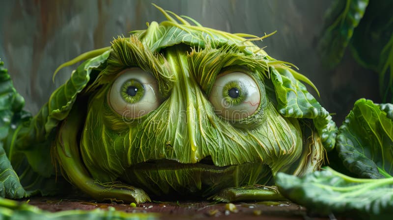 Green Cabbage with a Smile on Its Face. Stock Photo - Image of funny ...
