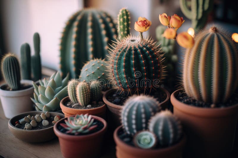 Green Cacti Collection. Illustration Generative AI Stock Illustration ...