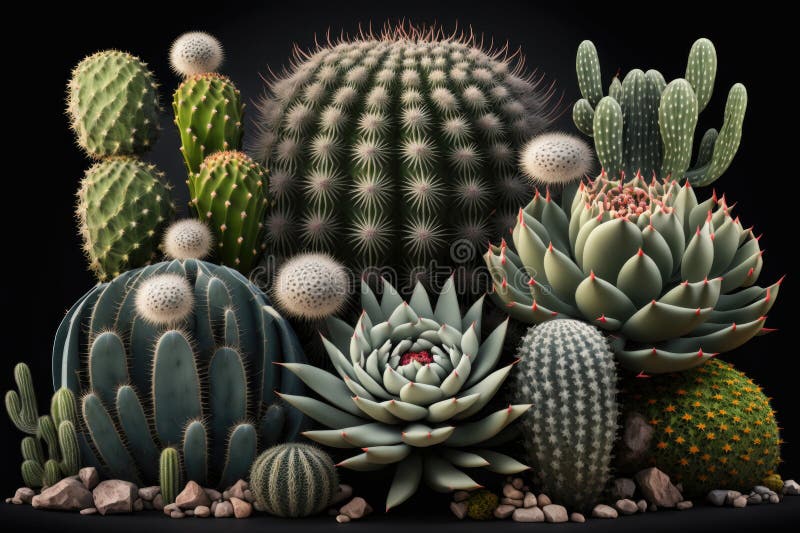 Green Cacti Collection. Illustration Generative AI Stock Illustration ...