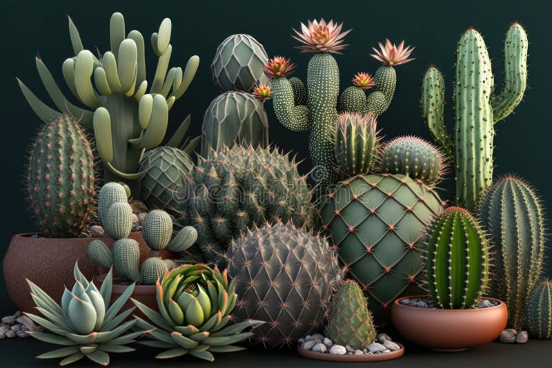 Green Cacti Collection. Illustration Generative AI Stock Illustration ...