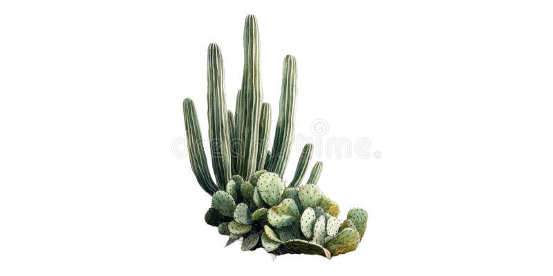 Green Cactus Cluster with Vertical Stems Isolated on Transparent ...