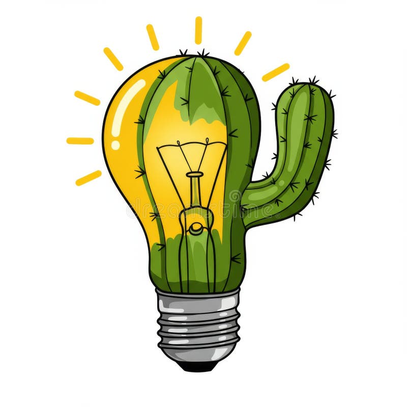 Green Cactus Lightbulb Illustration Stock Illustration - Illustration ...