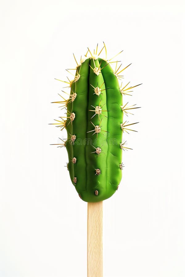 A Green Cactus on Popsicle Stick, White Background. Creative Cactus Ice ...