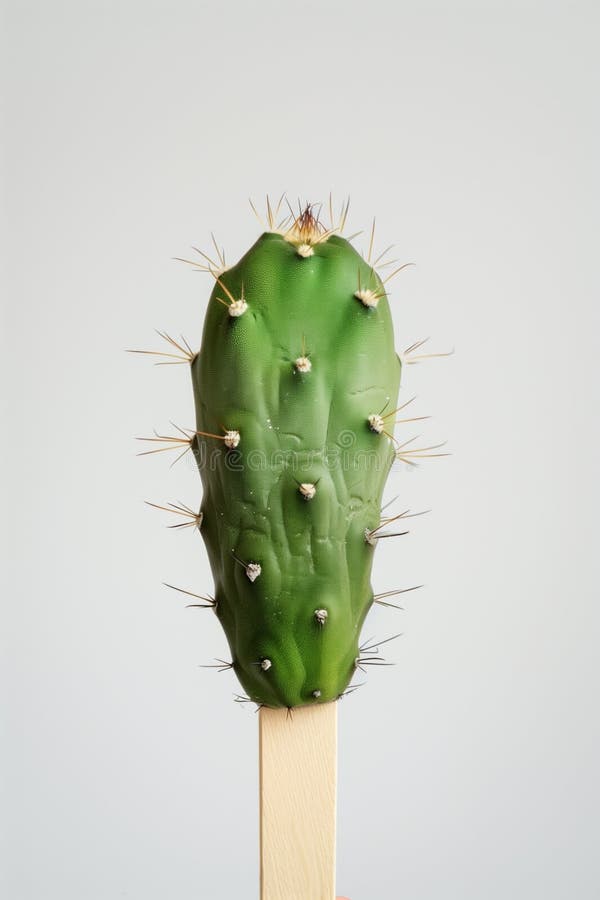A Green Cactus on Popsicle Stick, White Background. Creative Cactus Ice ...