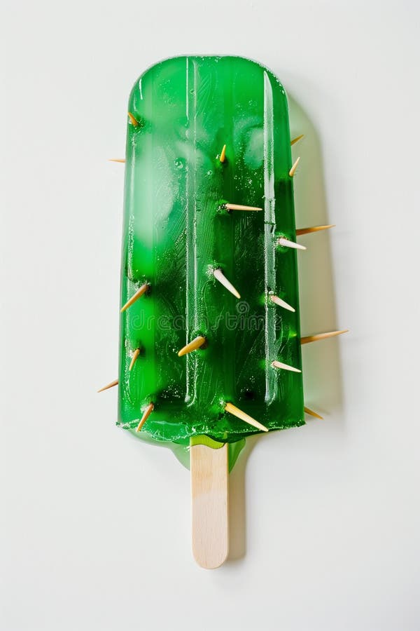 A Green Cactus on Popsicle Stick, White Background. Creative Cactus Ice ...