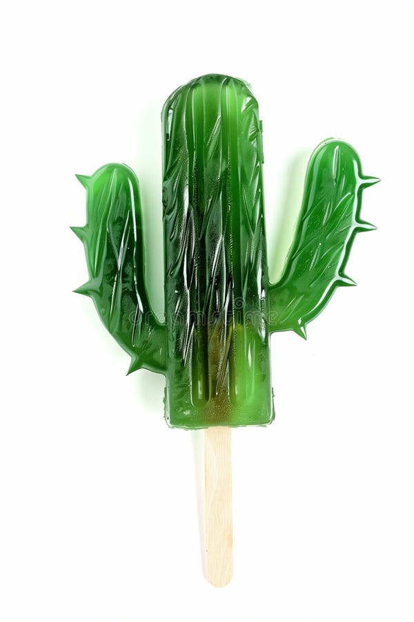 A Green Cactus on Popsicle Stick, White Background. Creative Cactus Ice ...