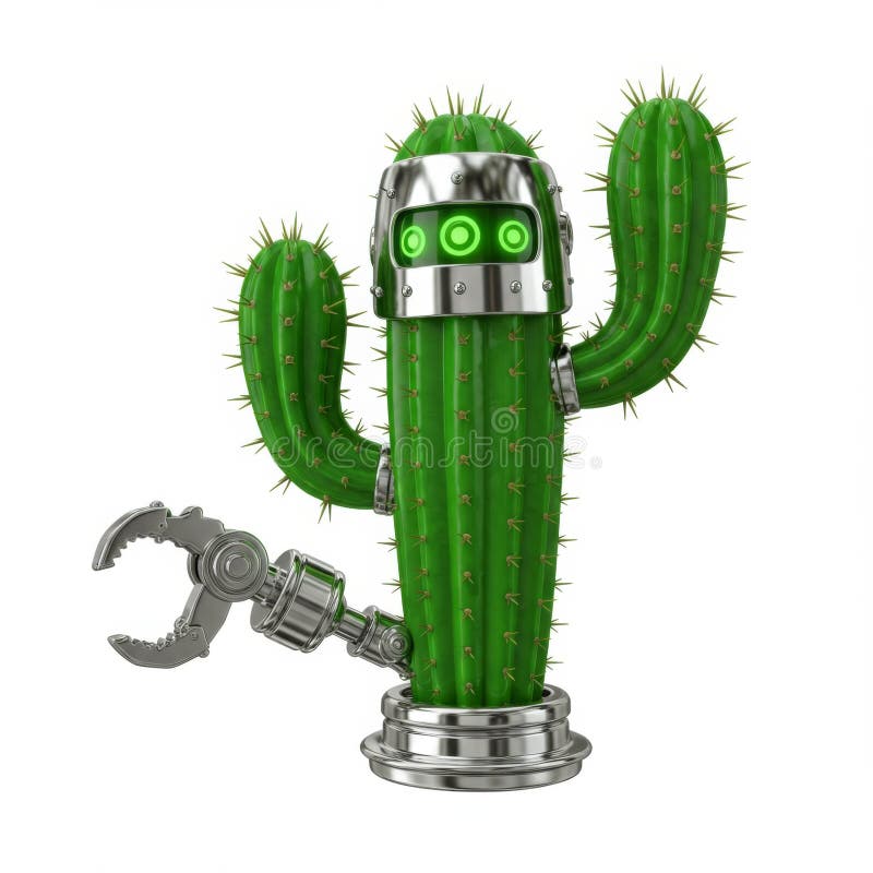 Green Cactus Robot with Metal Robotic Arm Stock Illustration ...