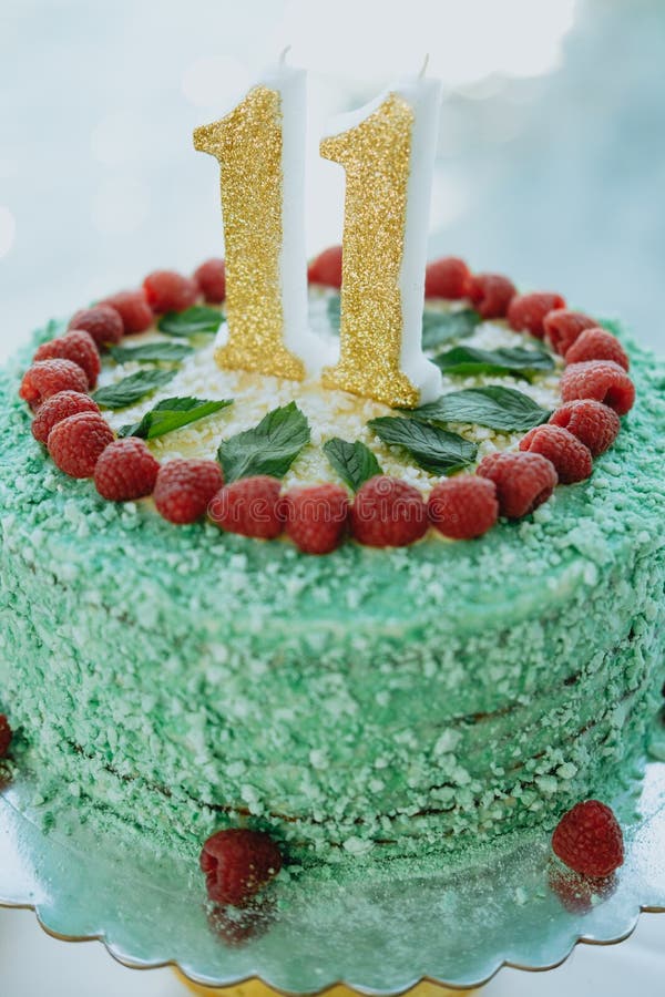 Green Cake with Number 11 on the Table Stock Photo - Image of numbers ...