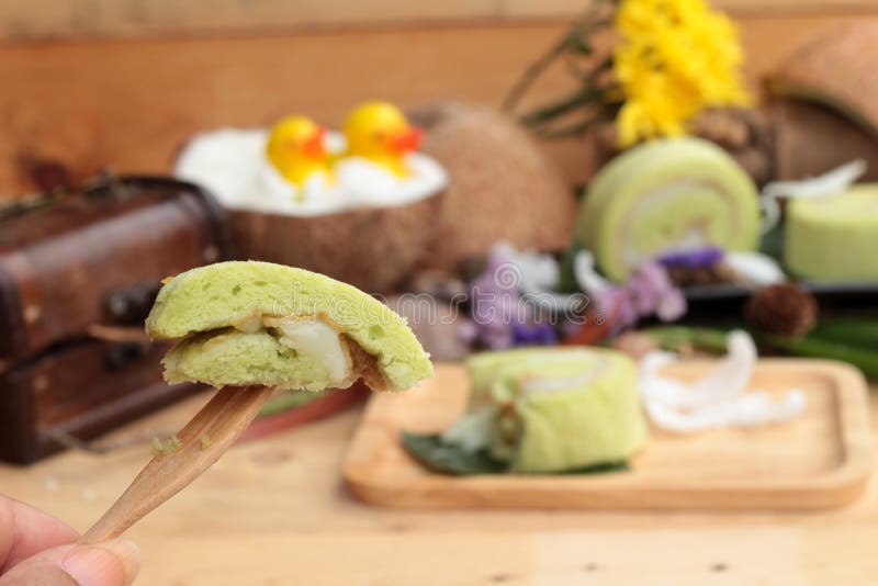 Green Cake Rolls Filled with Coconut. Stock Image - Image of detail ...