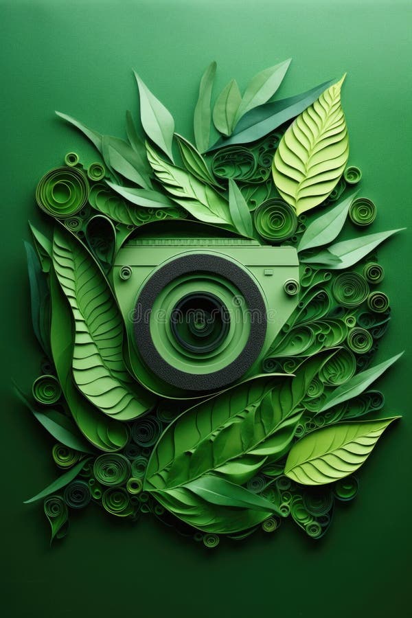 A Green Camera Surrounded by Green Leaves. Perfect for Nature ...