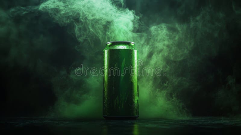 Green Can in Dark Foggy Background Stock Illustration - Illustration of ...