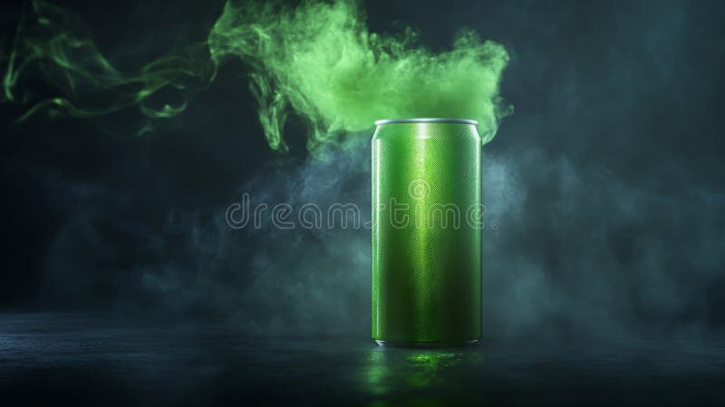 Green Can with Eerie Smoke in Dark Studio Stock Illustration ...