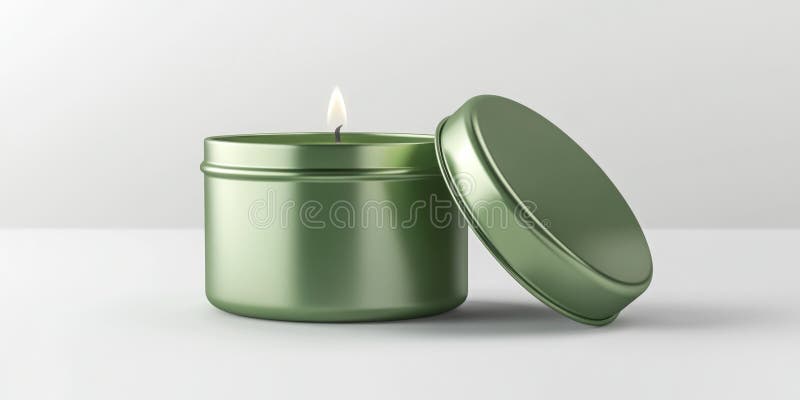 Green Candle in Metal Container Stock Image - Image of mood, container ...