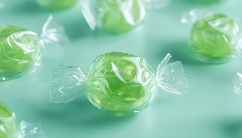 Green Candy Wrapped in Transparent Plastic Wrapper Stock Photo - Image ...