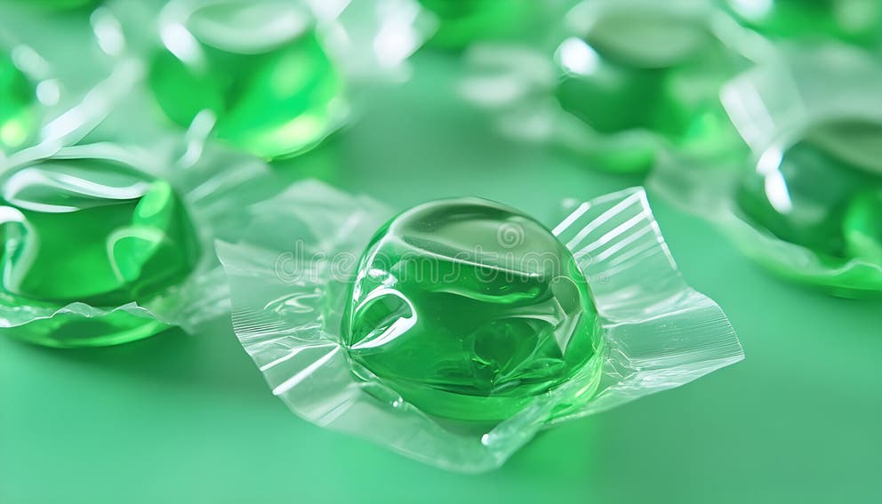 Green Candy Wrapped in Transparent Plastic Wrapper Stock Image - Image ...