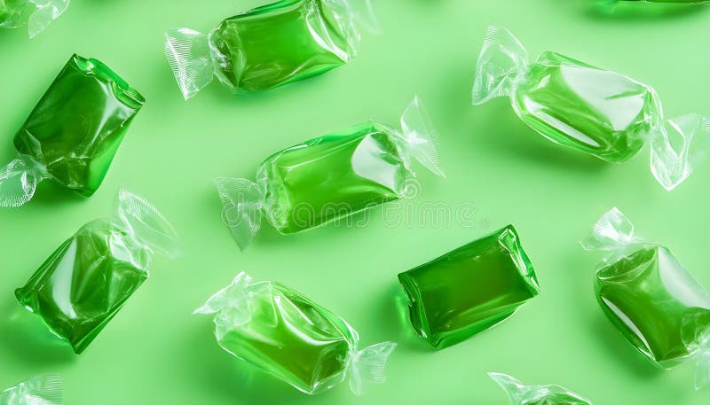 Green Candy Wrapped in Transparent Plastic Wrapper Stock Image - Image ...