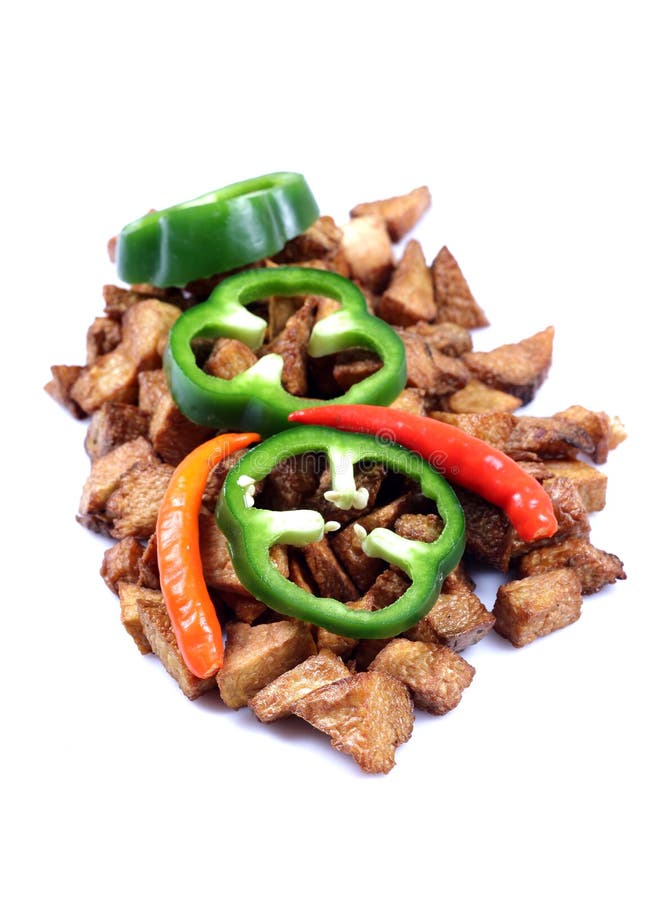 Green Capsicum on Fried Potatoes Stock Image - Image of pieces ...