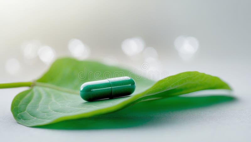 Green Capsule on a Leaf Symbolizing Natural Supplements Stock Image ...