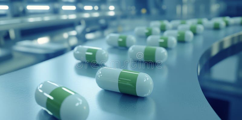 Green Capsules and Tablets are Arranged Neatly on a Laboratory Table ...