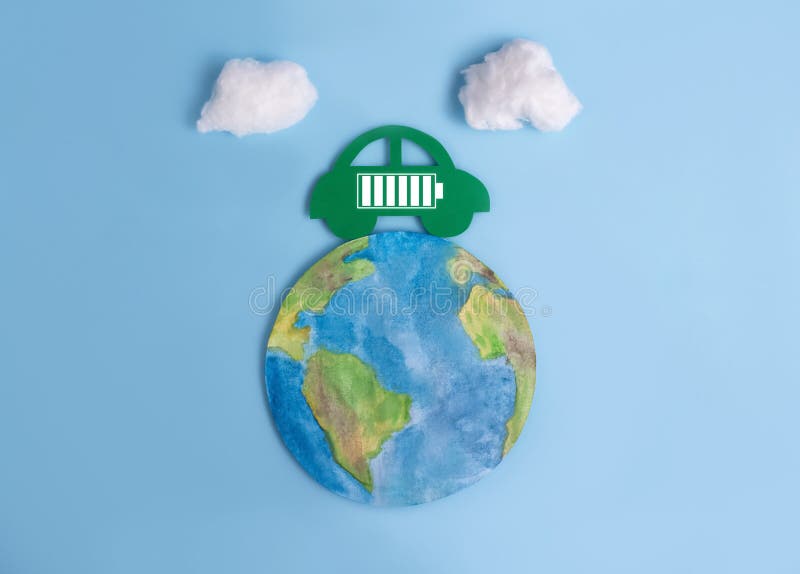 Green Car with Battery on Earth. the Concept of an Environmentally ...