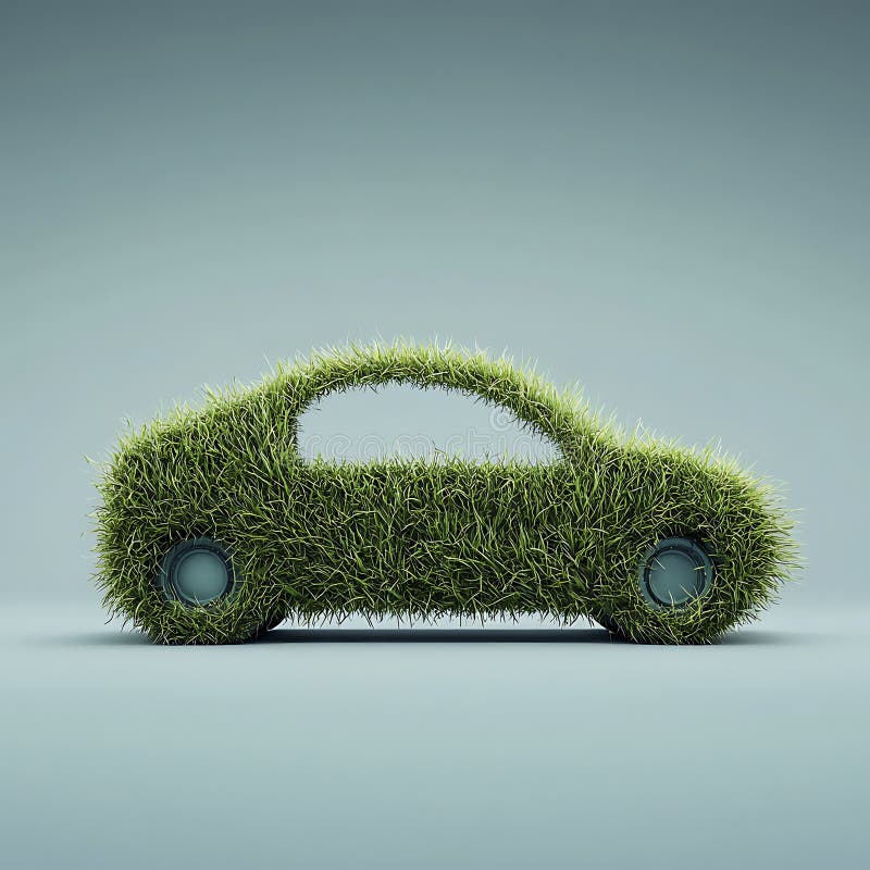 Green Car Battery Shaped from Grass Representing Renewable Energy Stock ...