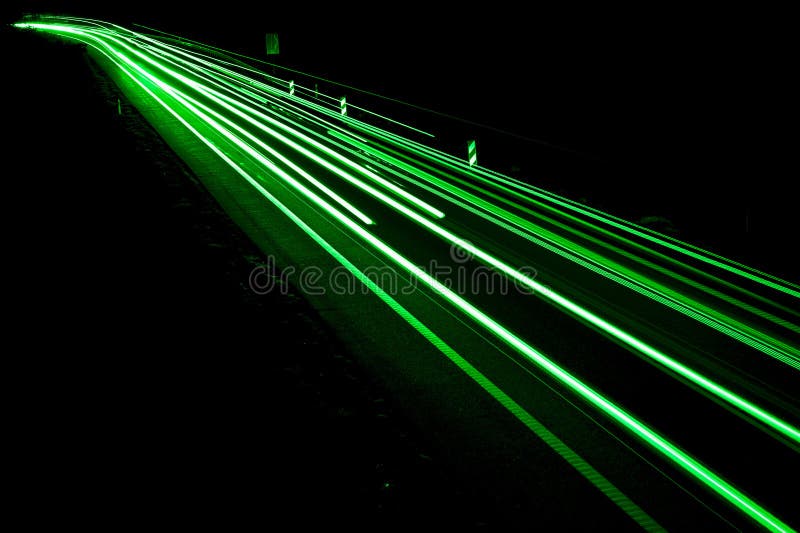 Green Car Lights at Night. Long Exposure Stock Photo - Image of night ...