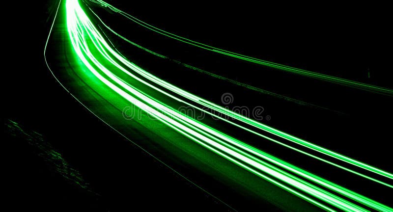 Green Car Lights at Night. Long Exposure Stock Image - Image of ...