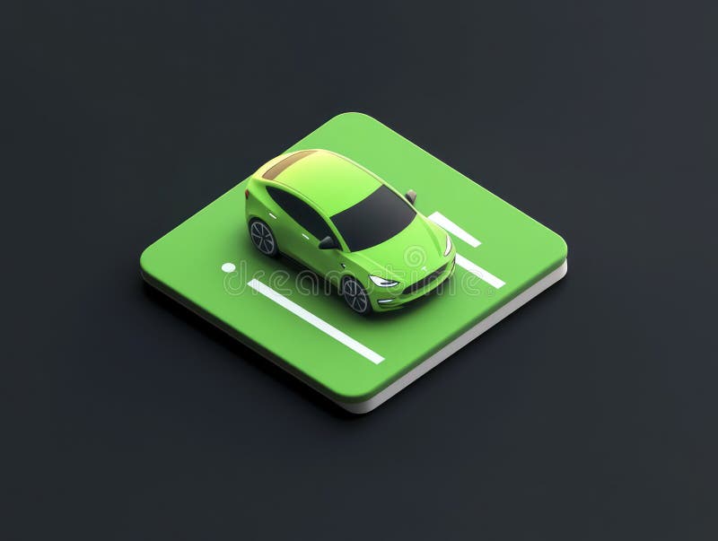 Green Car Parked on a Green Platform with White Lines Stock ...